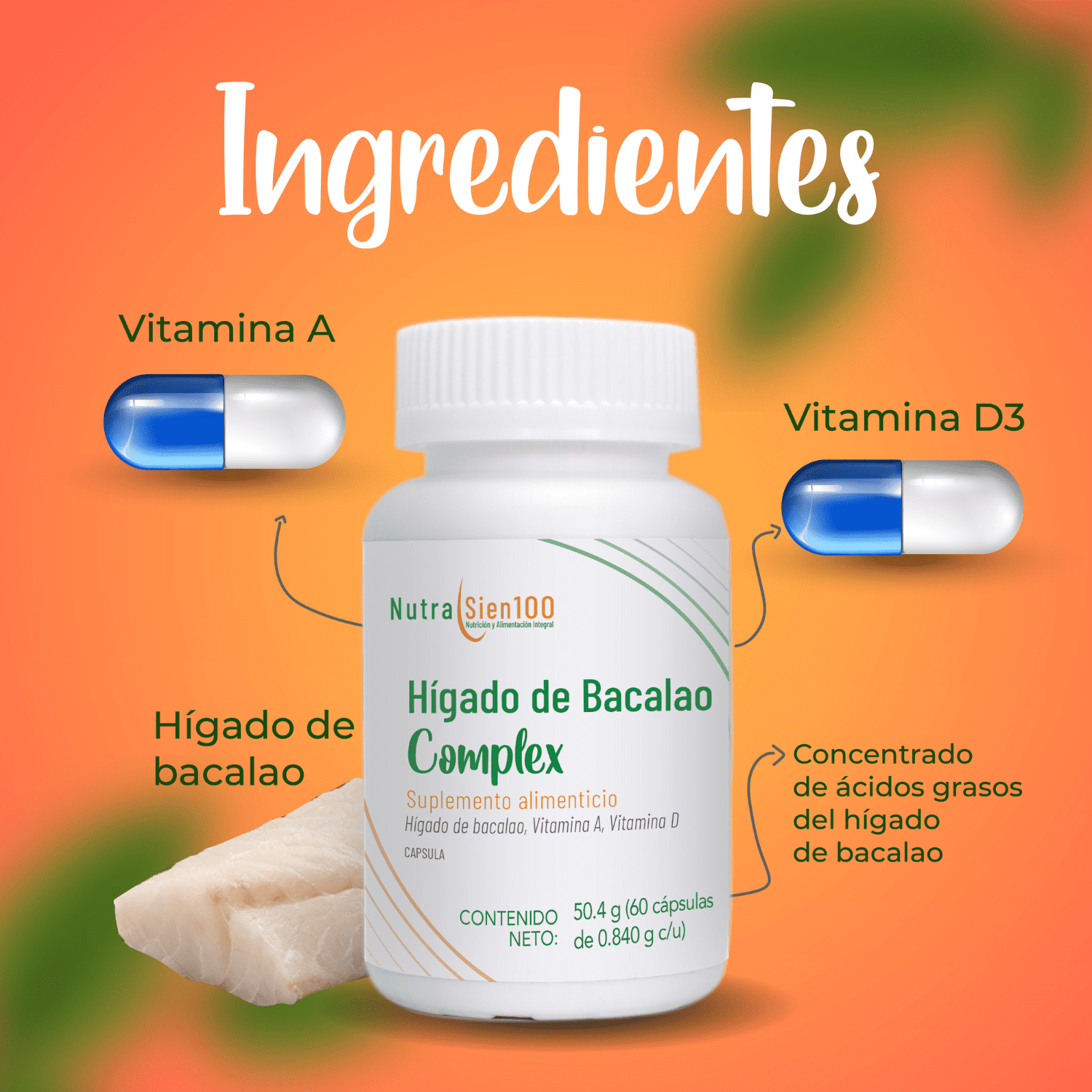 Nutrasien100 Hígado de Bacalao Complex en cápsulas Omega 3 + Vitamina A ...
