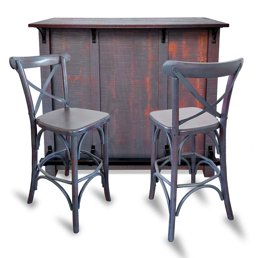 Barra de bar con bancos de madera crossback Gris Vintage