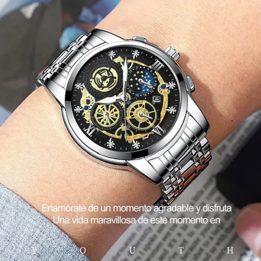 Hombre Reloj Original Cuarzo Inoxidable Con Fechador +caja