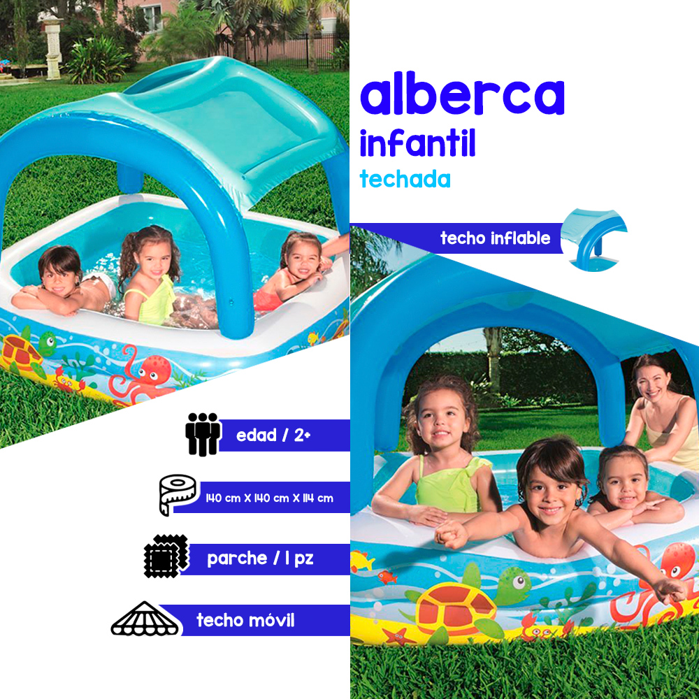 Alberca Inflable Techo Desmontable Cuadrada Diseño Marino Para Niños ...