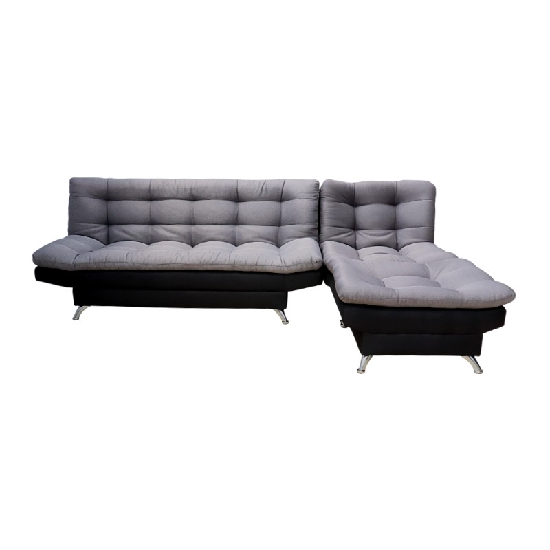 Sala Modular Negro con Gris Sofá cama Sillón y Taburete Florencia