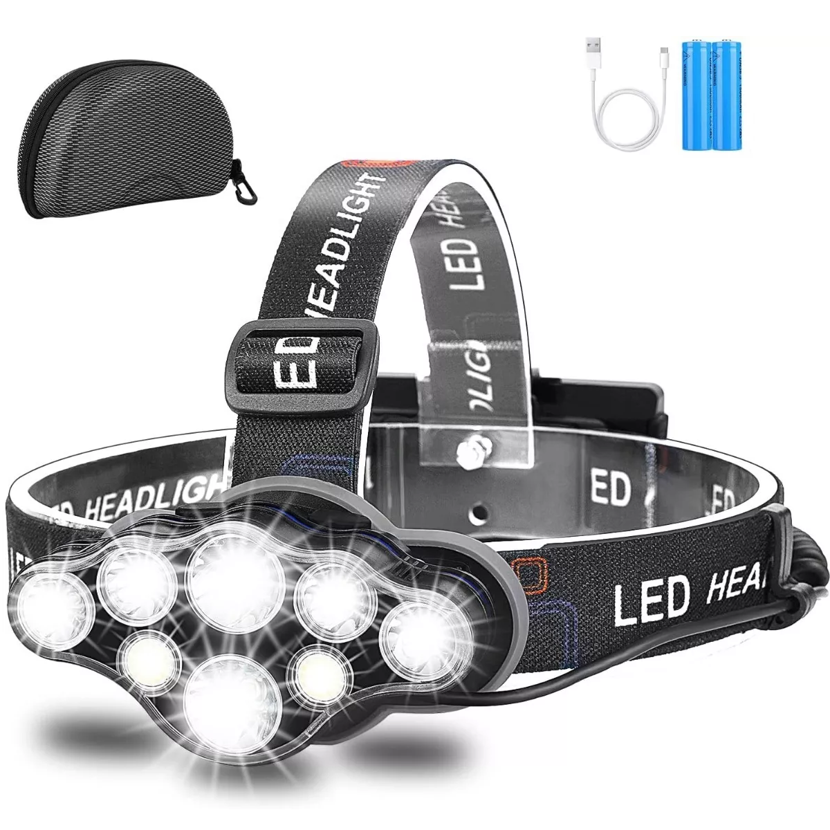 Lámpara De Cabeza Recargable Usb Con 8 Led, 8 Modos