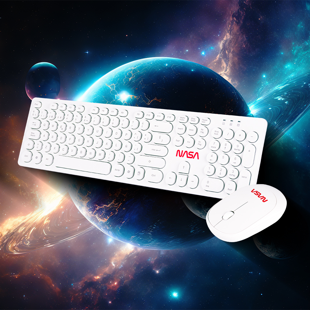 Teclado Y Mouse Inalámbrico Nasa Edición Cometa Blanco Plug&play
