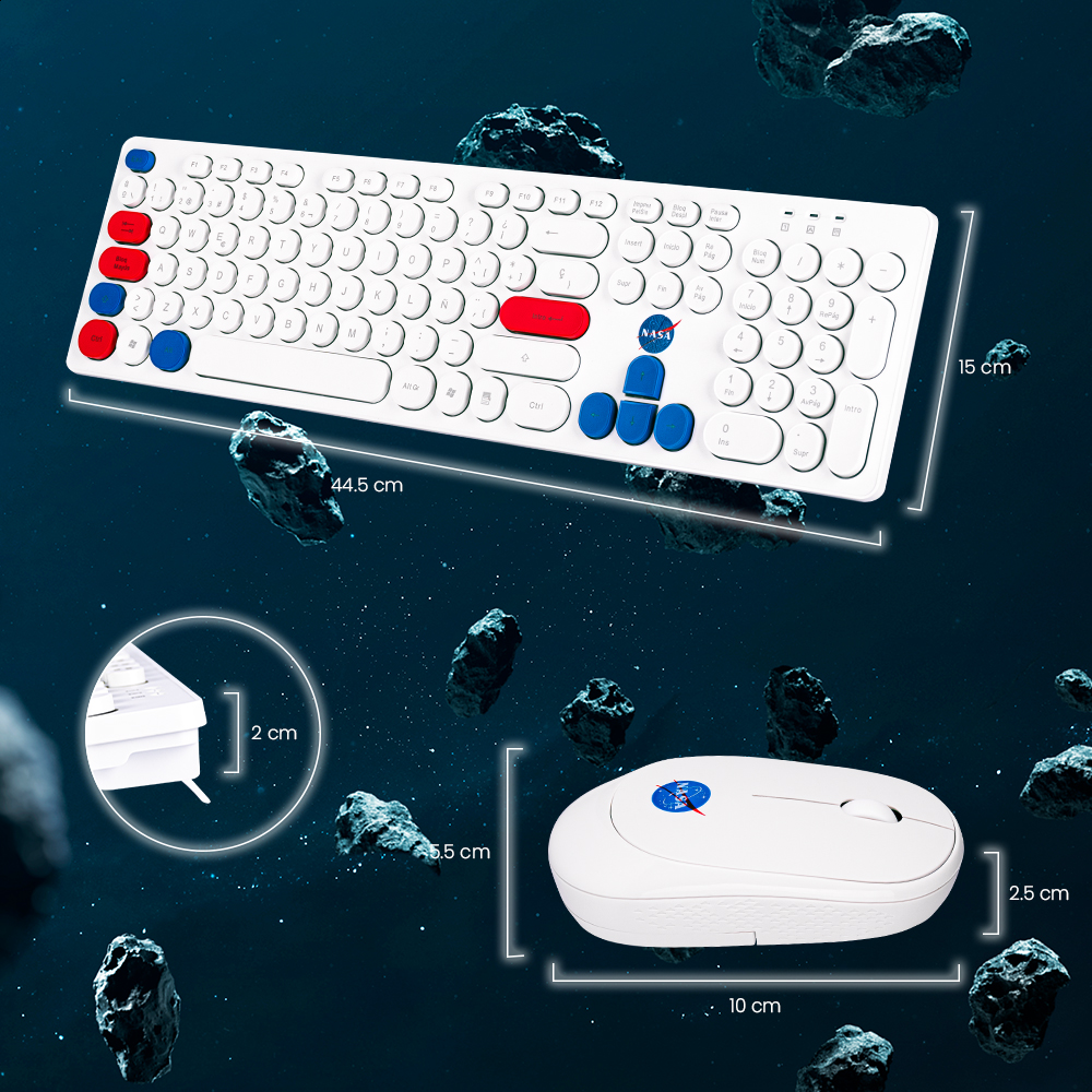 Teclado Y Mouse Inalámbrico Nasa Edición Cometa Rojo Plug&play