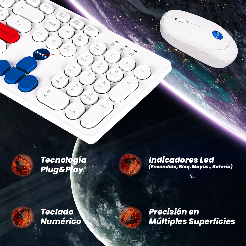 Teclado Y Mouse Inalámbrico Nasa Edición Cometa Rojo Plug&play