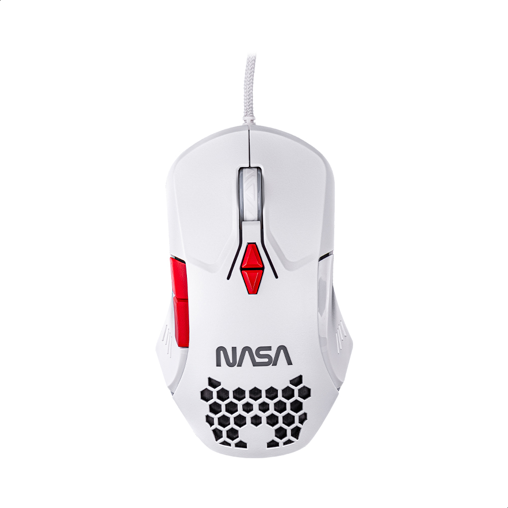 Mouse Alámbrico Gamer Luz Rgb De Nasa Hasta 6000 Dpis Blanco con Rojo