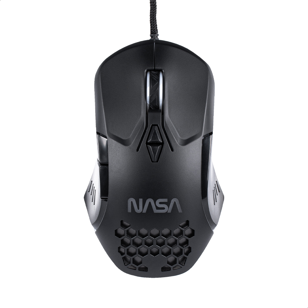 Mouse Alámbrico Gamer Luz Rgb De Nasa Hasta 6000 Dpis Negro.