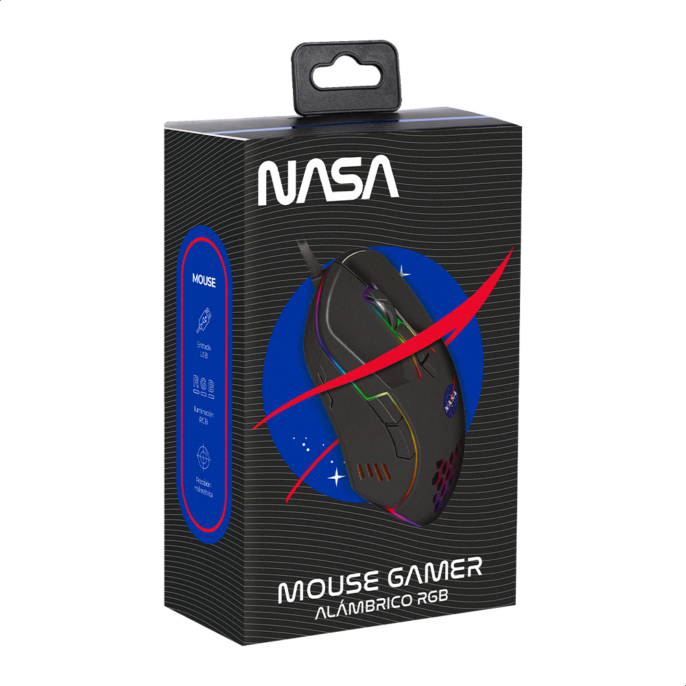 Mouse Alámbrico Gamer Luz Rgb De Nasa Hasta 6000 Dpis Negro
