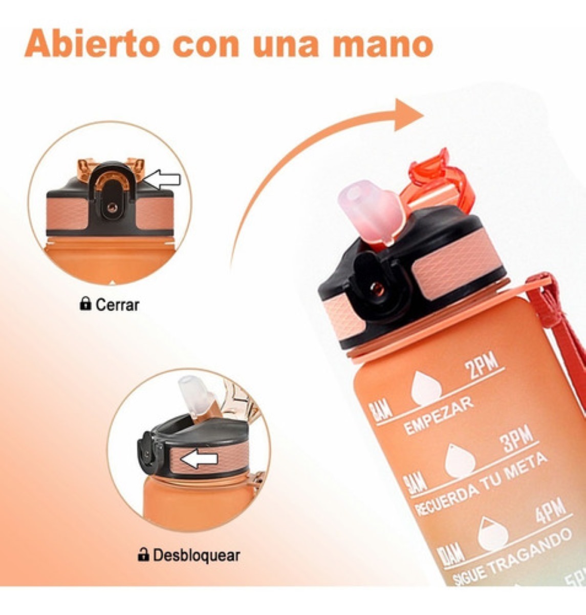 Botella De Agua Motivadora 1 Litros Con Marcador De Tiempo NARANJA - VERDE