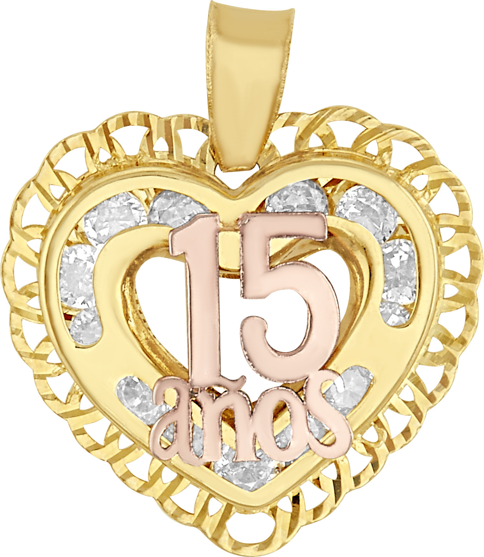 Dije Corazon 15 Años Rosa 10K - 3660