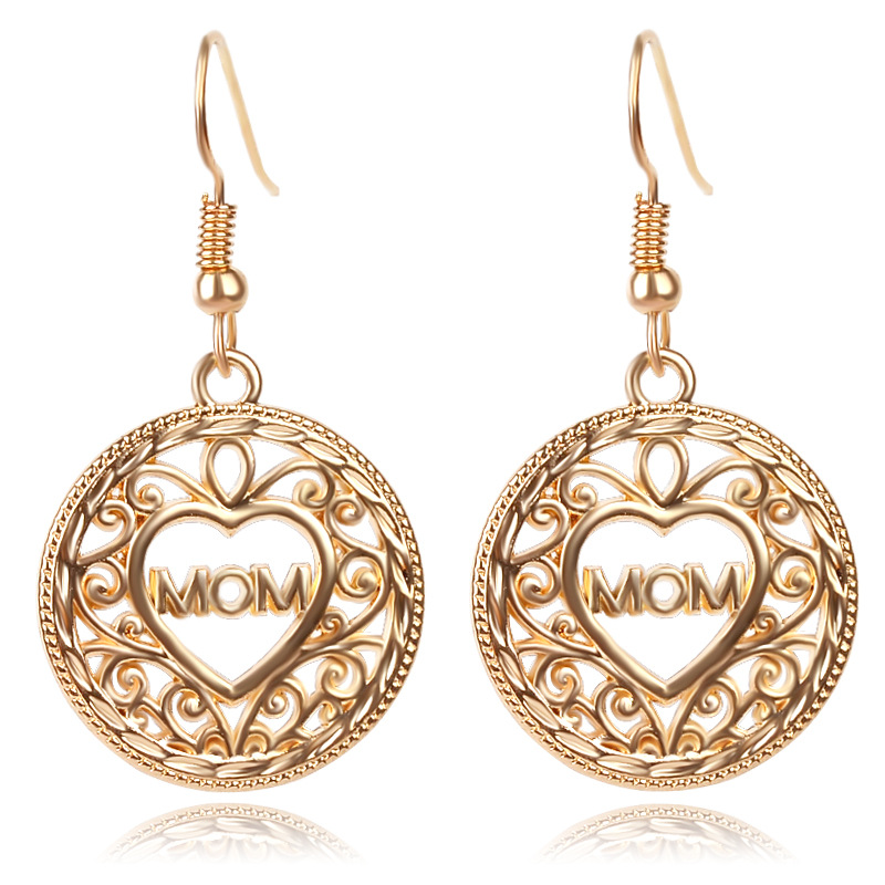 Aretes calados "Corazón Mom" dorados circulares