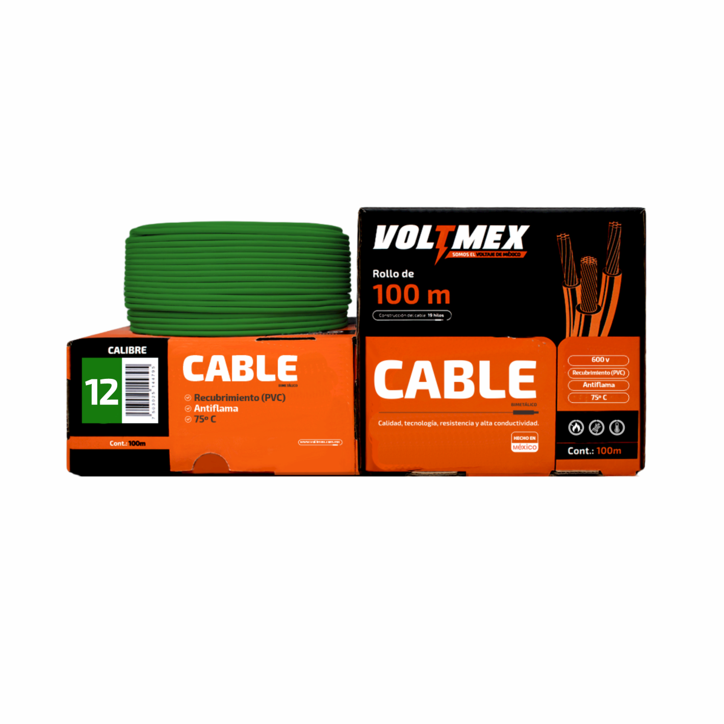 Cable eléctrico calibre 12 Cca Verde Voltmex Rollo 100 m