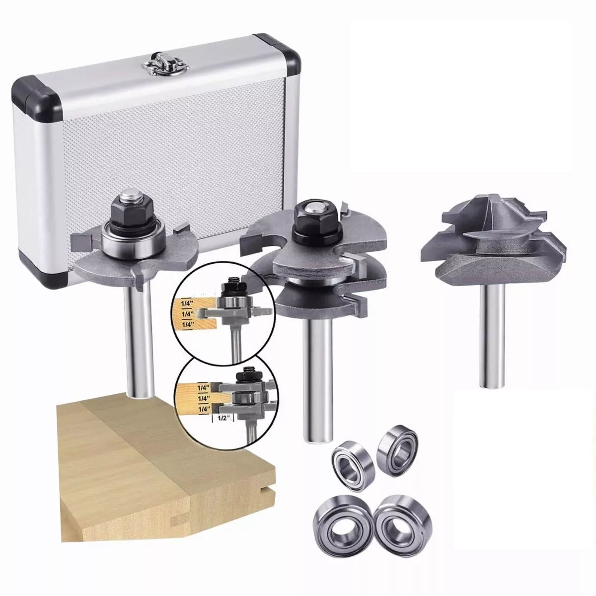 Kit 3 Brocas Fresas Router Ensamble Machimbrado Zanco 1/4