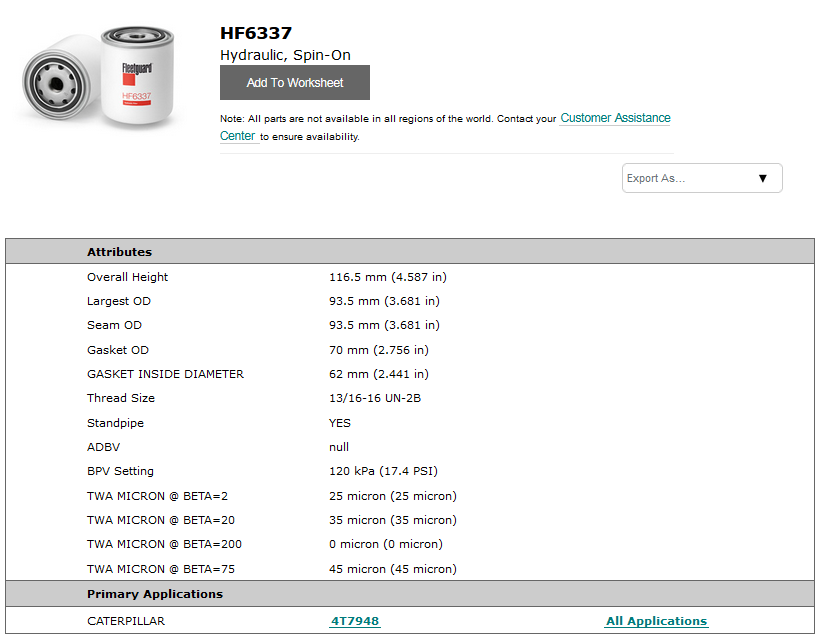 Hf6337 Filtro Hidraulico Hf 6337 P551324 Bt344-s 57282