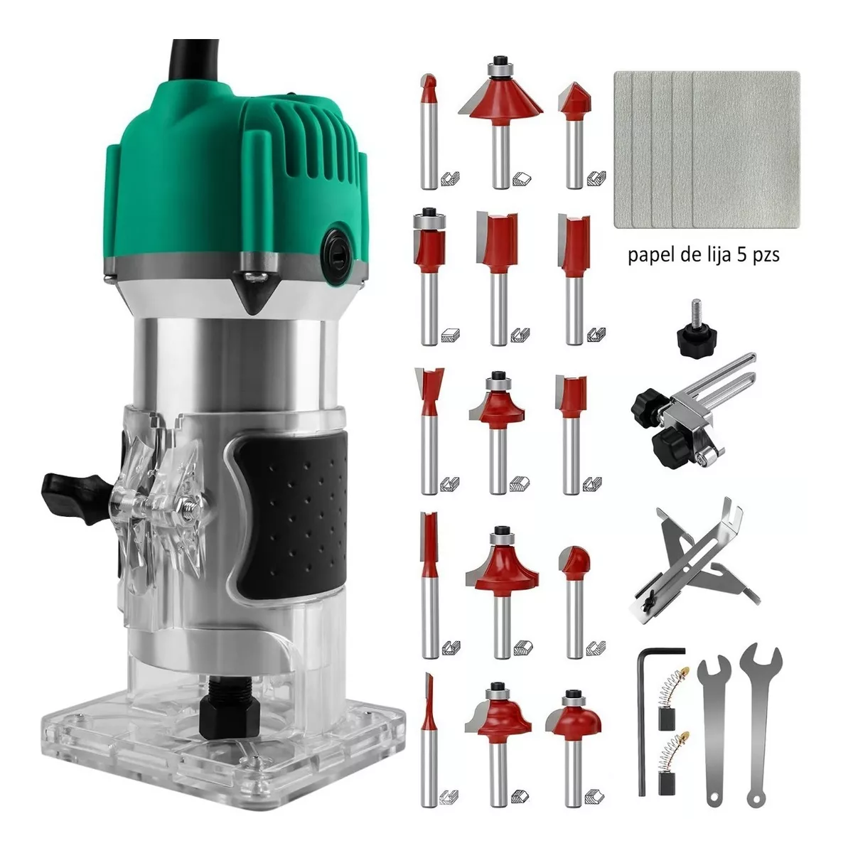 Router Recortador Rebajadora 800w Con 15 Brocas 1/4