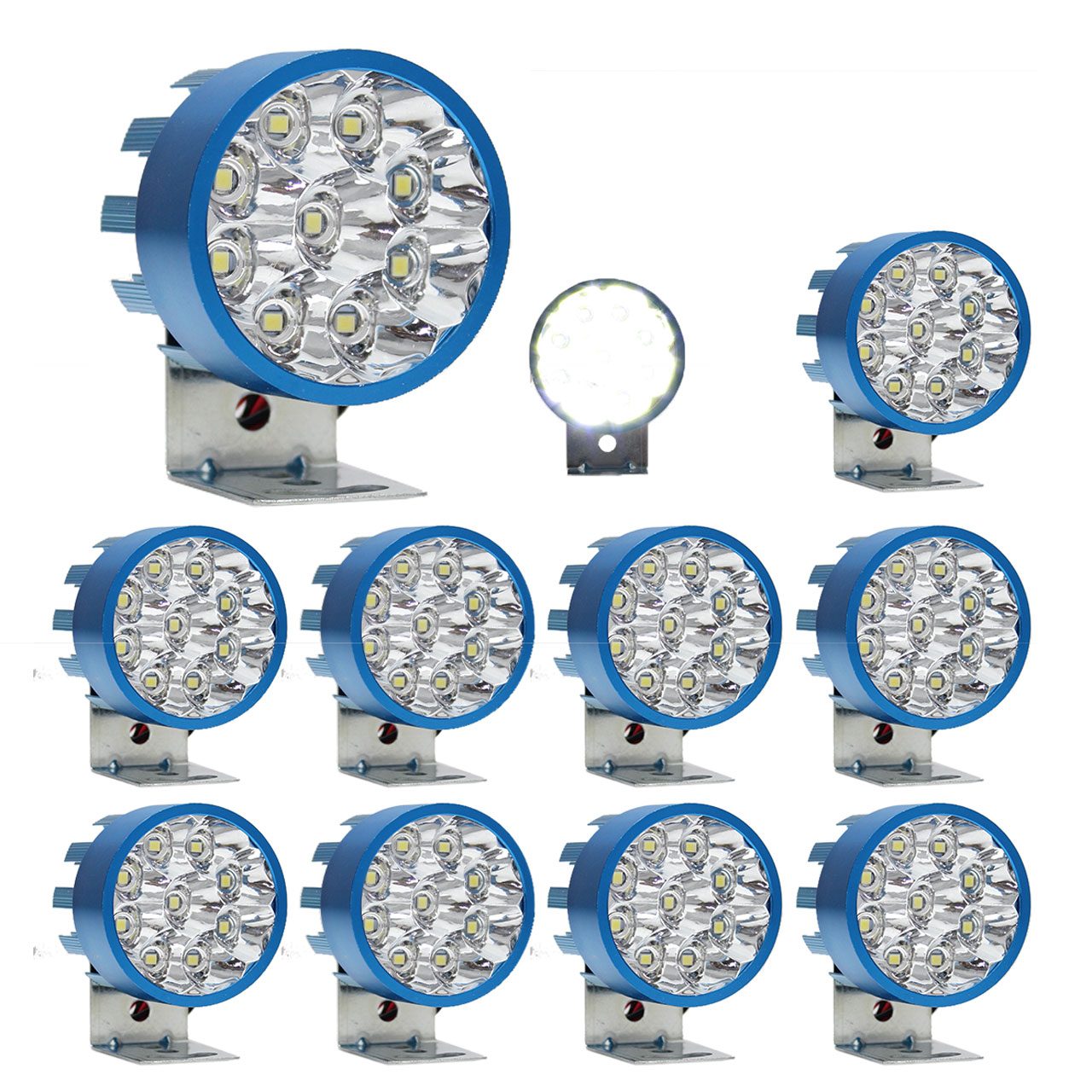 10 Faro Auxiliar 9 Leds Moto Redondo Estrobo Colores 18w