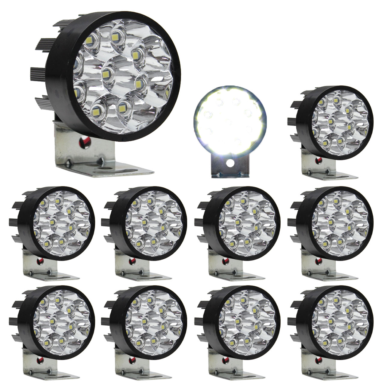10 Faro Auxiliar 9 Leds Moto Redondo Estrobo Colores 18w