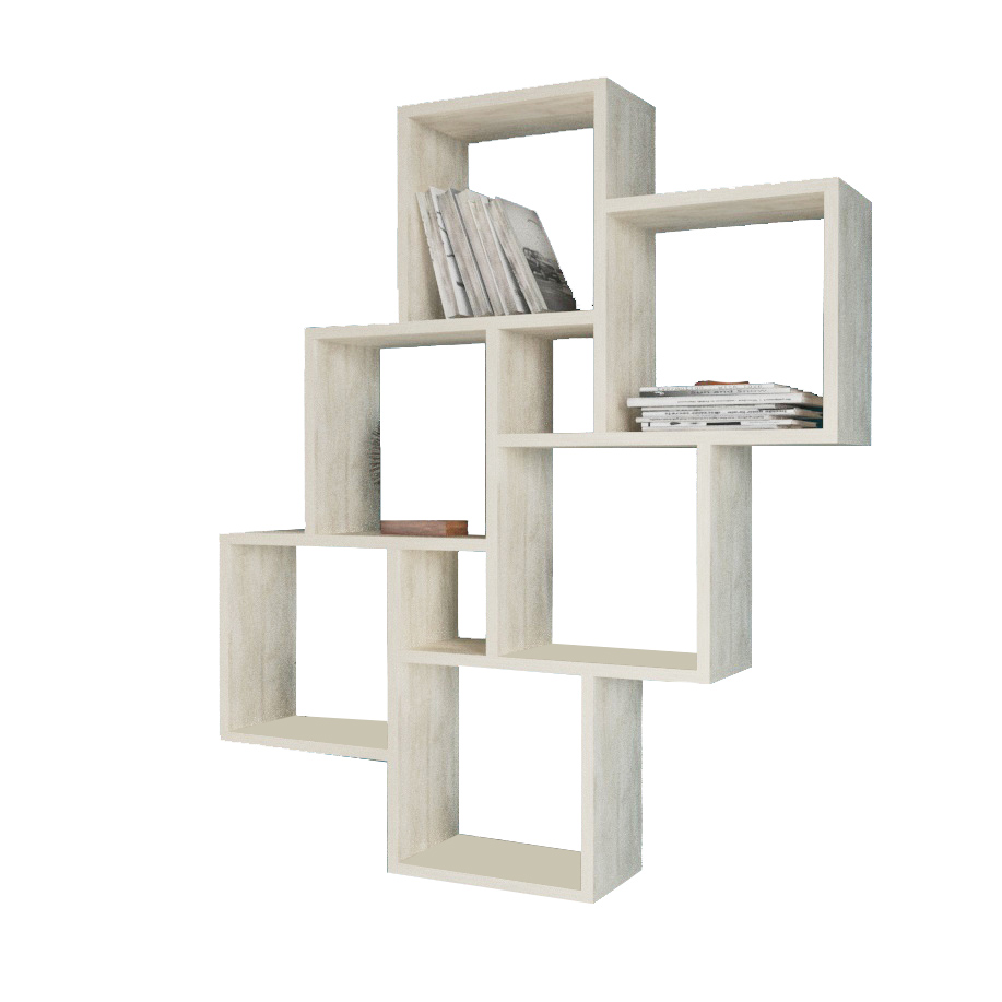 Repisa Flotante Minimalista 6 Cubos Encino Polar