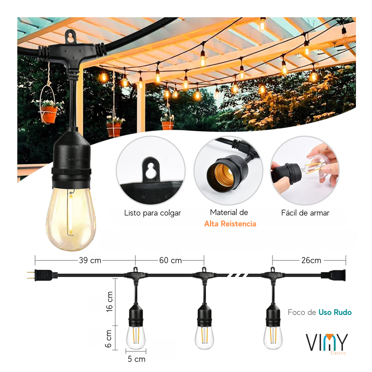 Serie de Luces Led Focos Vintage 15 Metros con 26 Focos