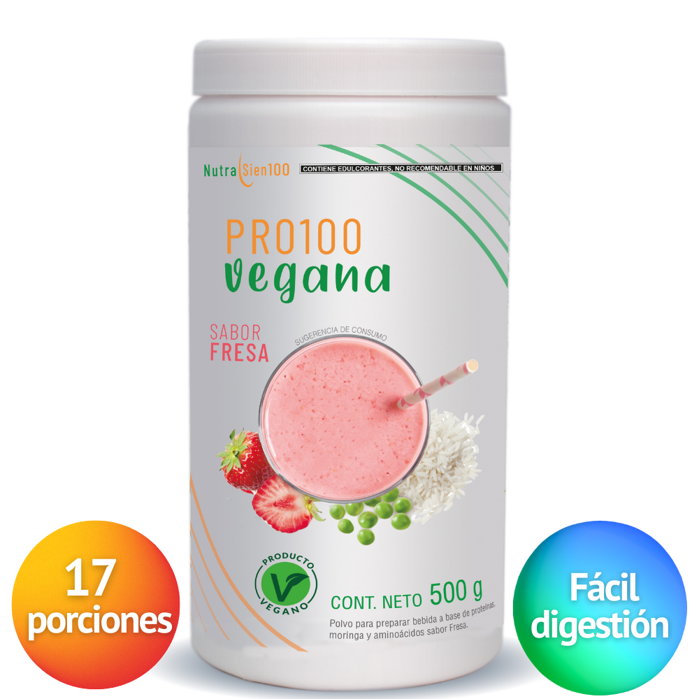 Nutrasien100 Proteína Vegana sabor fresa. Ideal para Keto, Pre workout, Vegano, Paleo. Sin ...