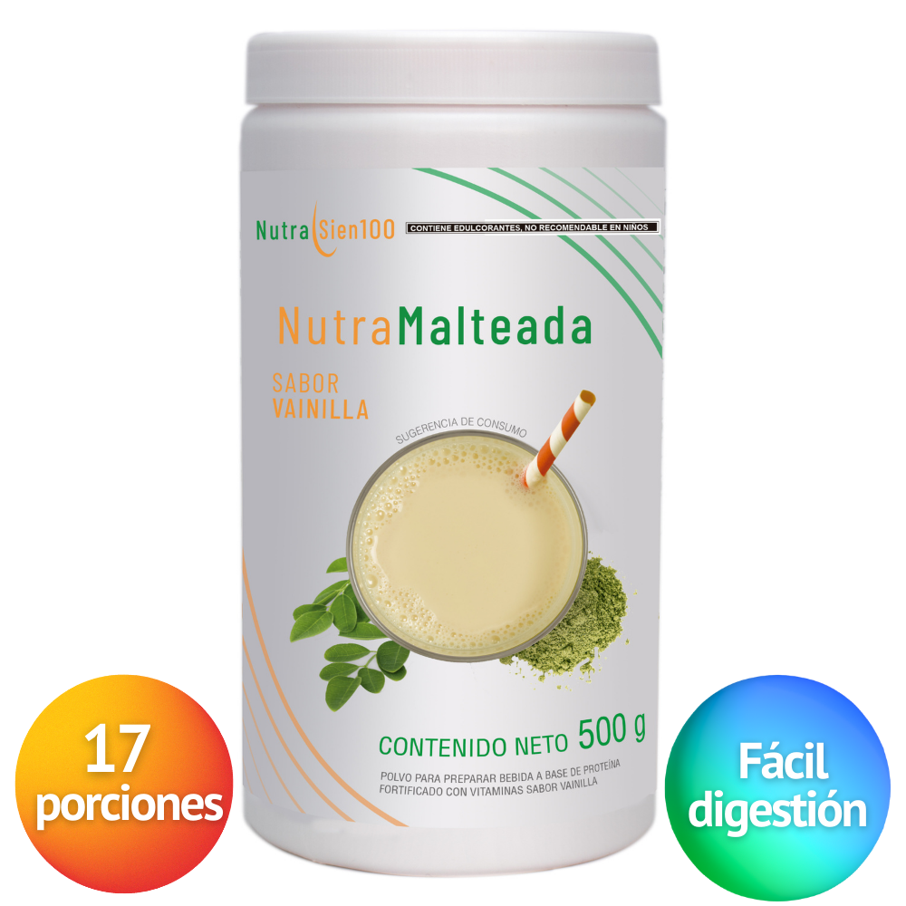 Nutrasien100 Malteada en Polvo Vainilla 500g 14gr Proteína Sin azúcar