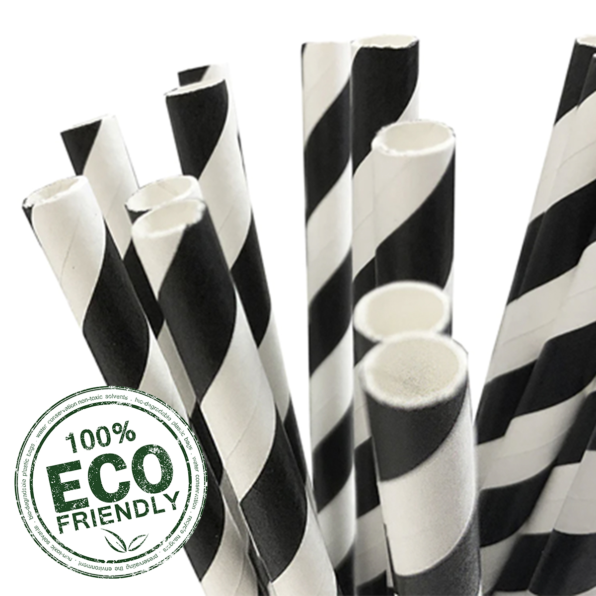 100 Popotes De Papel Biodegradables/ Económicos/ Coloridos Negro