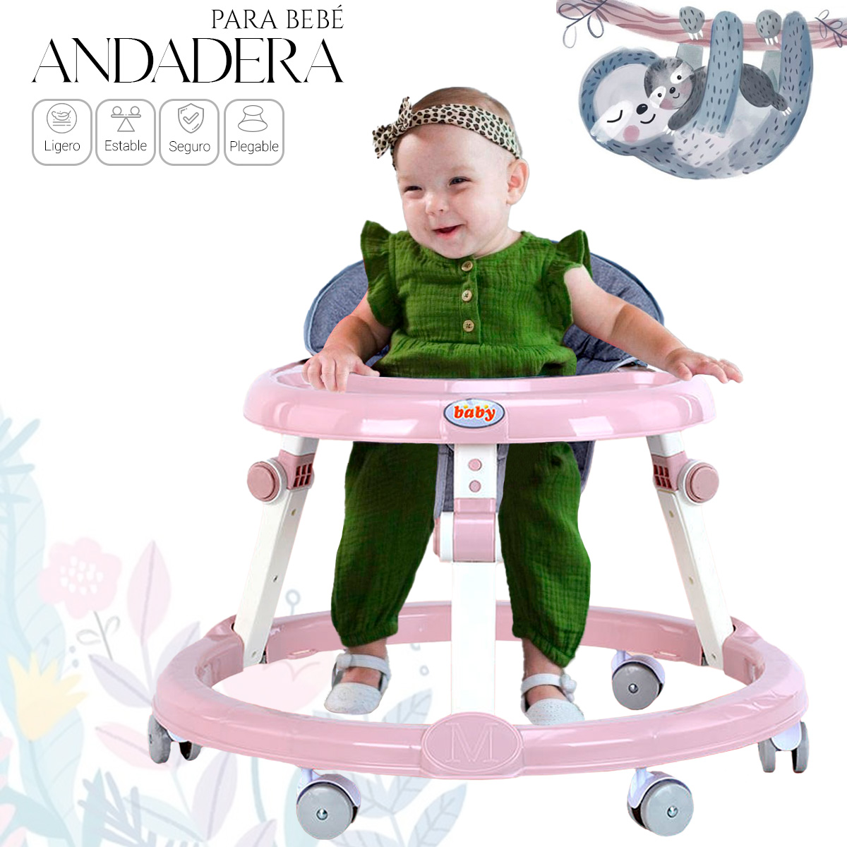 Andadera De Bebe Color Rosa Interactiva Portatil Plegable