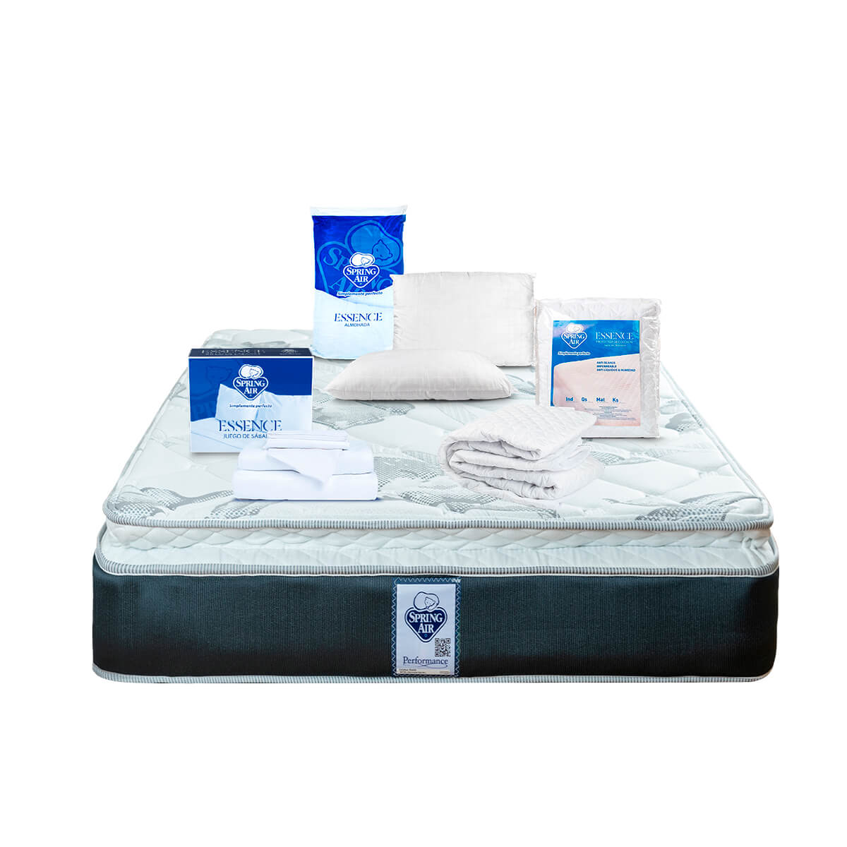 Colchón Matrimonial Spring Air Smith + Almohadas + Sabanas + Protector