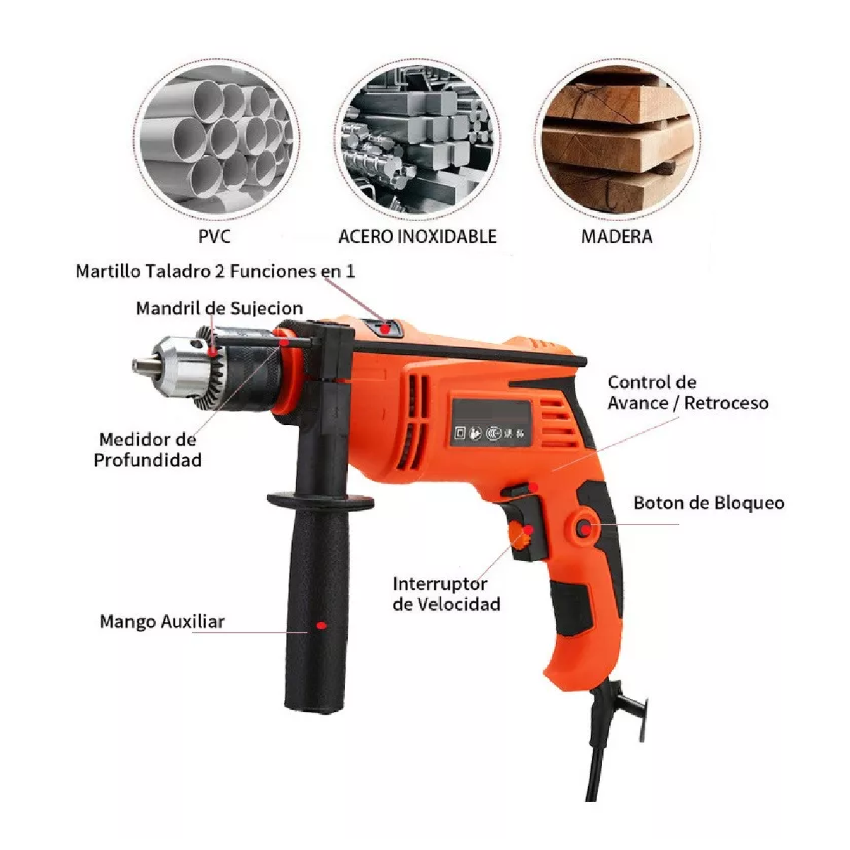 Taladro Rotomartillo De 1/2 Y 1100w