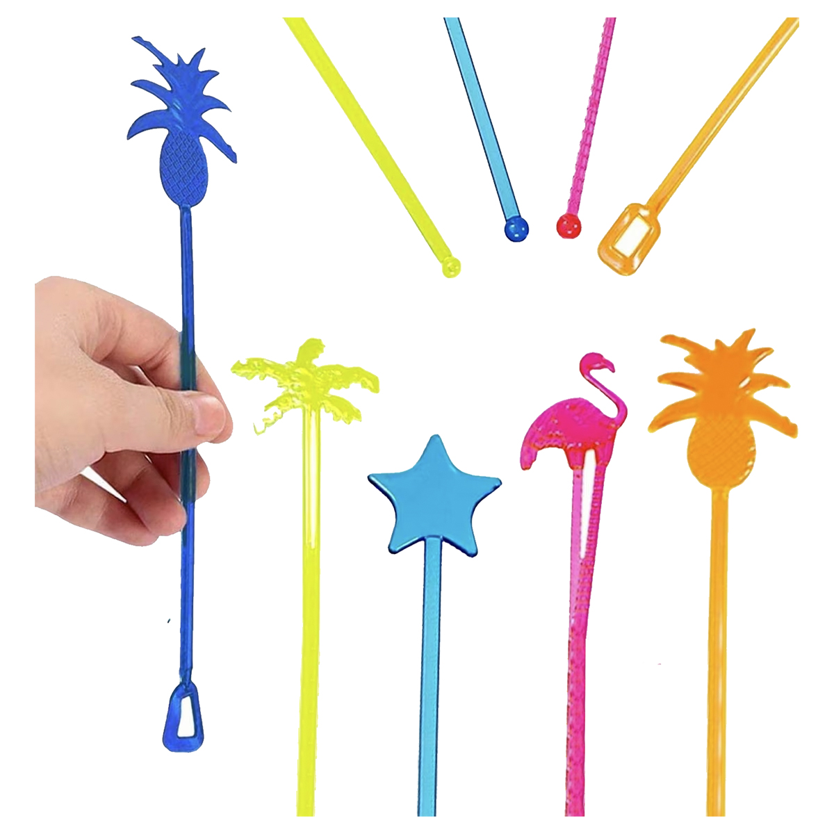 Agitador De Plastico de colores Neon Para Bebidas 48pz