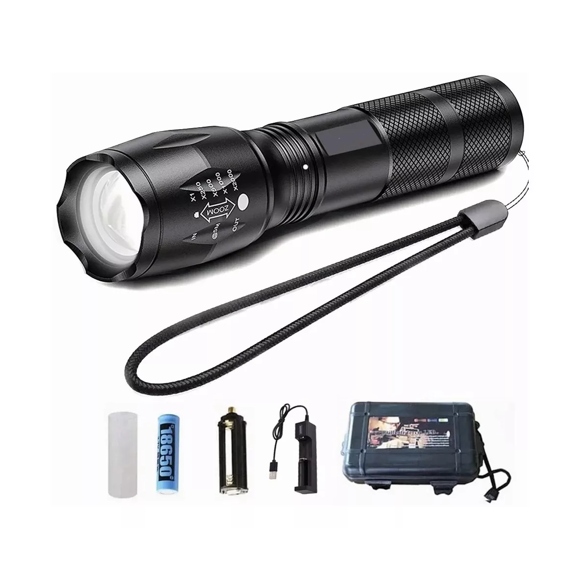 Lampara Táctica 3000 Lumens Led T6 Recargable