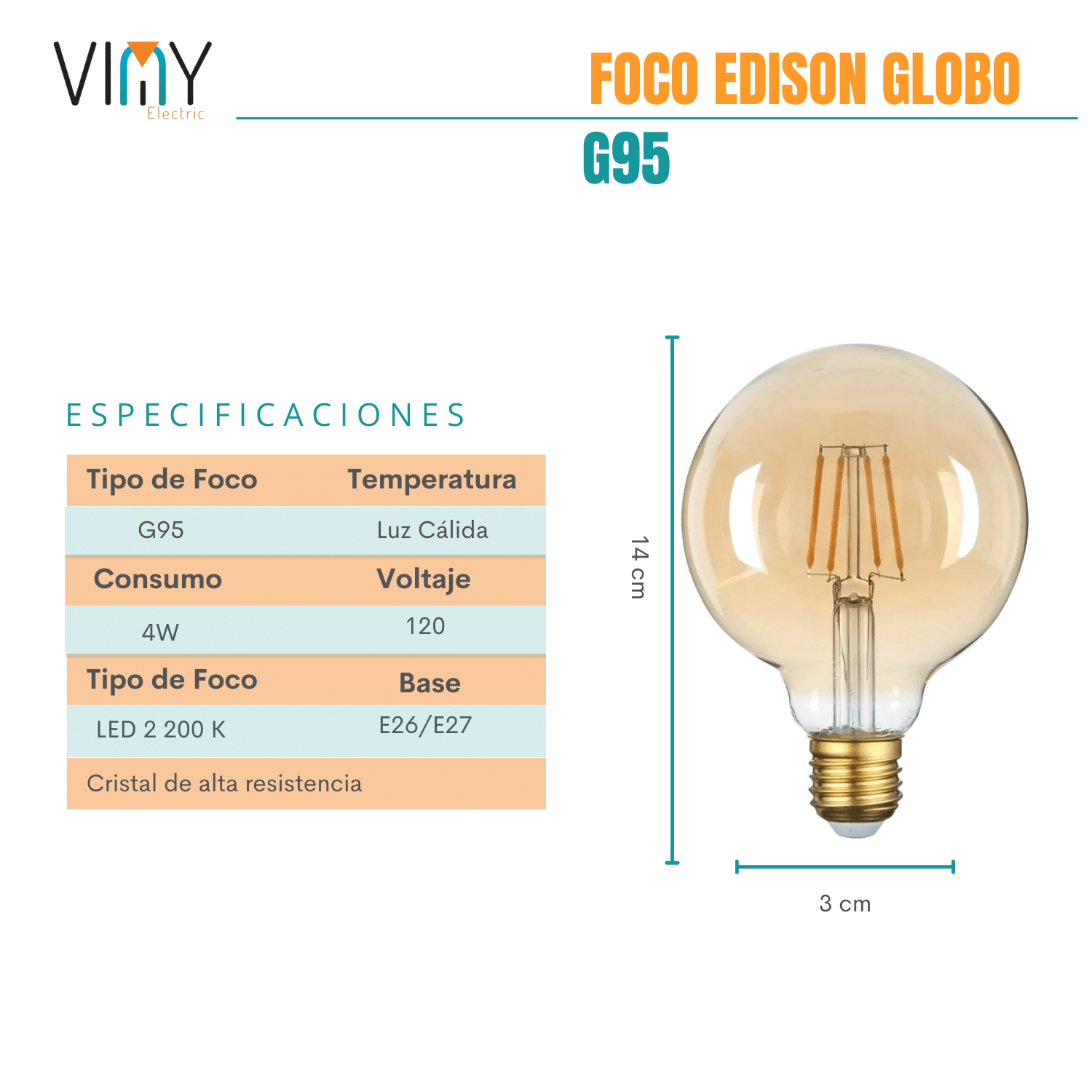4 Focos Edison Led Globo Ámbar