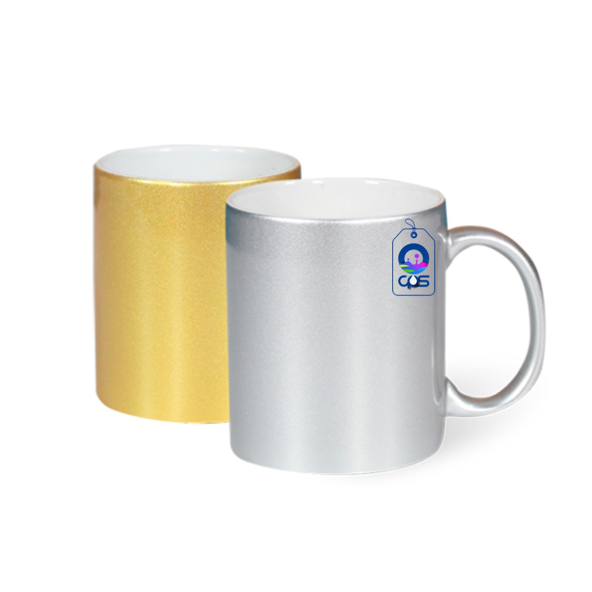 Taza aperlada dorada y/o plata para sublimar, 12 piezas.