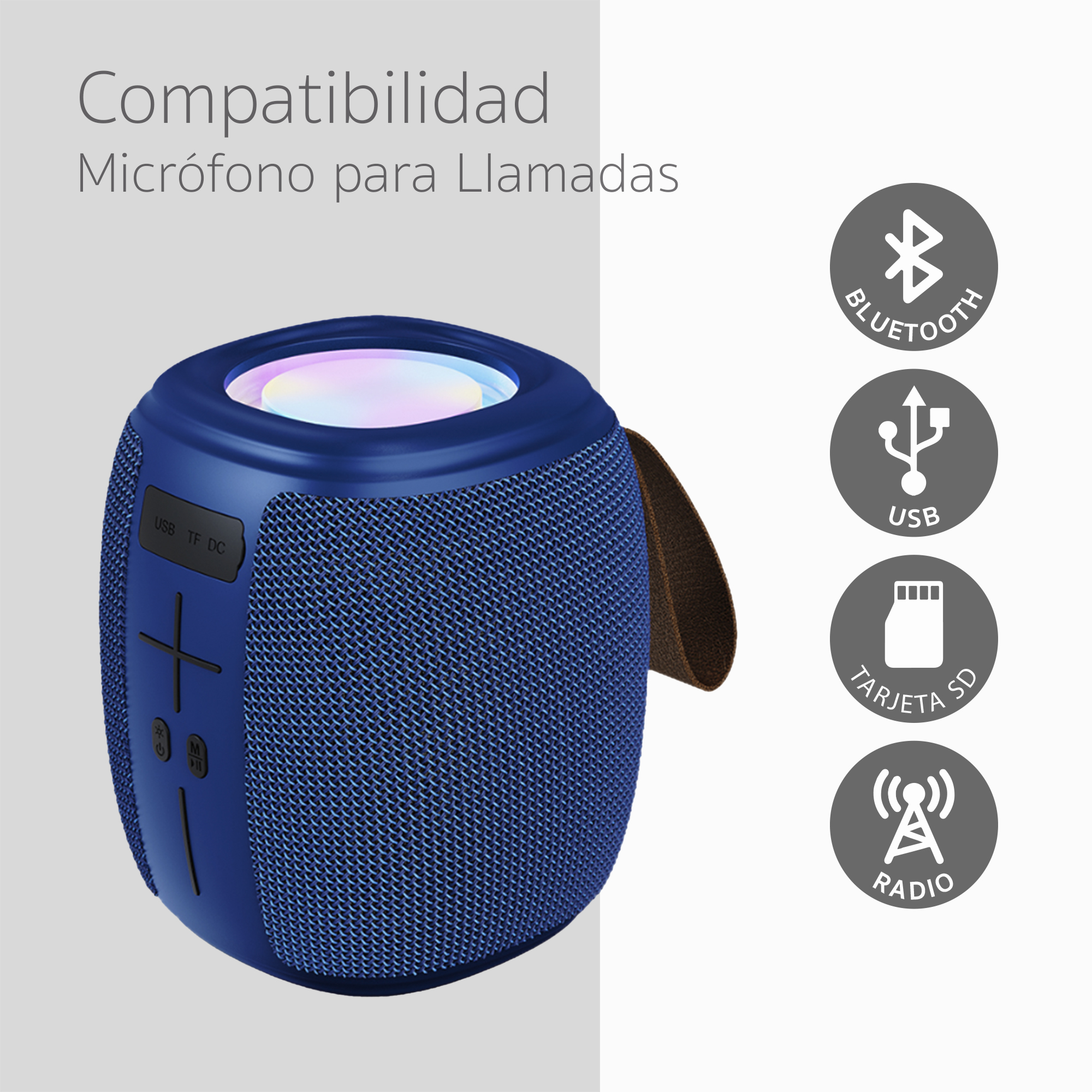 Bocina Portatil con Bluetooth Recargable con Microfono Integrado y Luz RGB