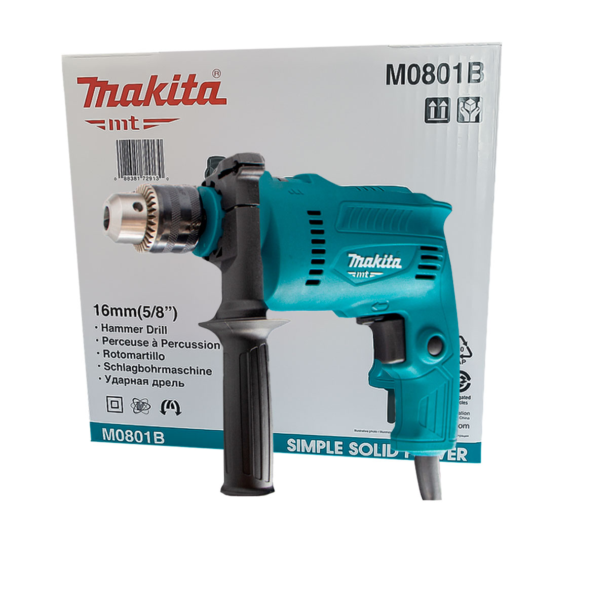 Taladro Rotomartillo Makita con broquero de 1/2" capacidad hasta 5/8" M0801B + REGALO
