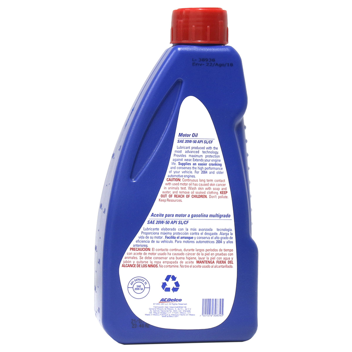 Aceite multigrado 20W50 SL 946 ML x12