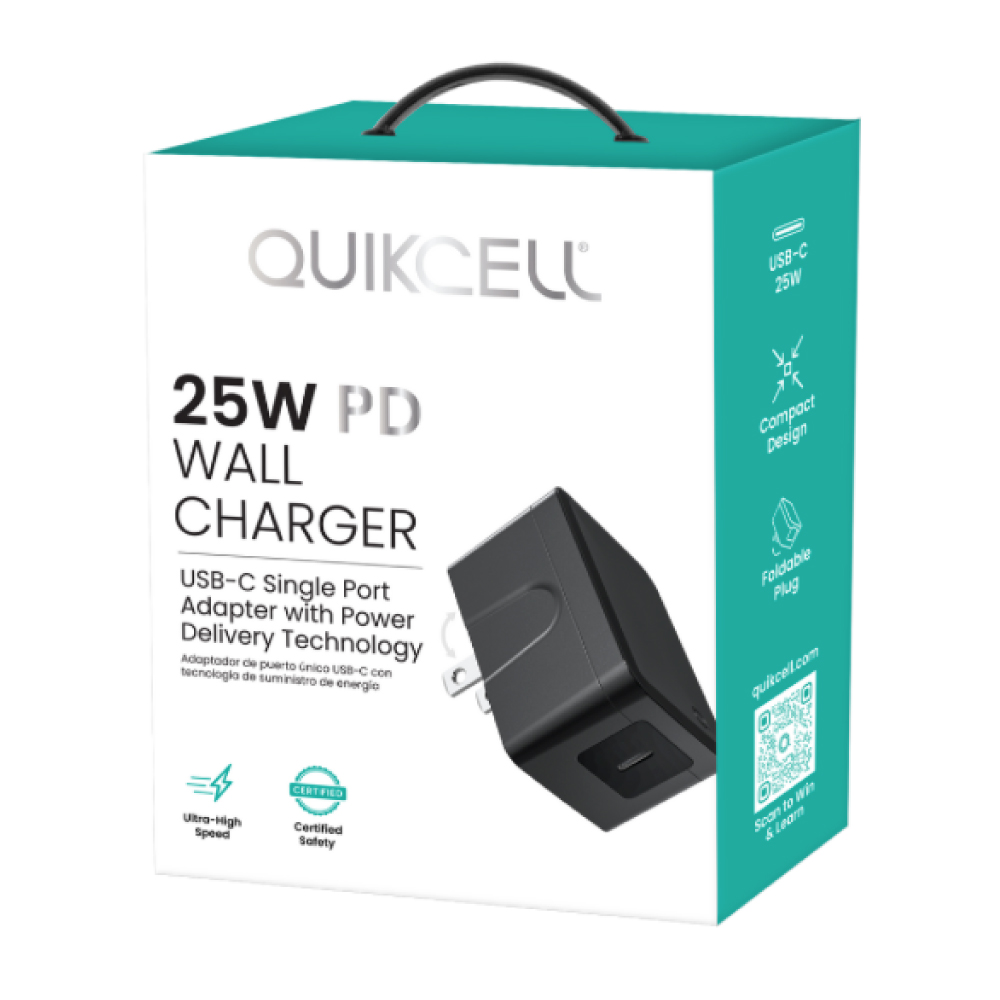 QUIKCELL CARGADOR DE PARED 25W USB-C NEGRO