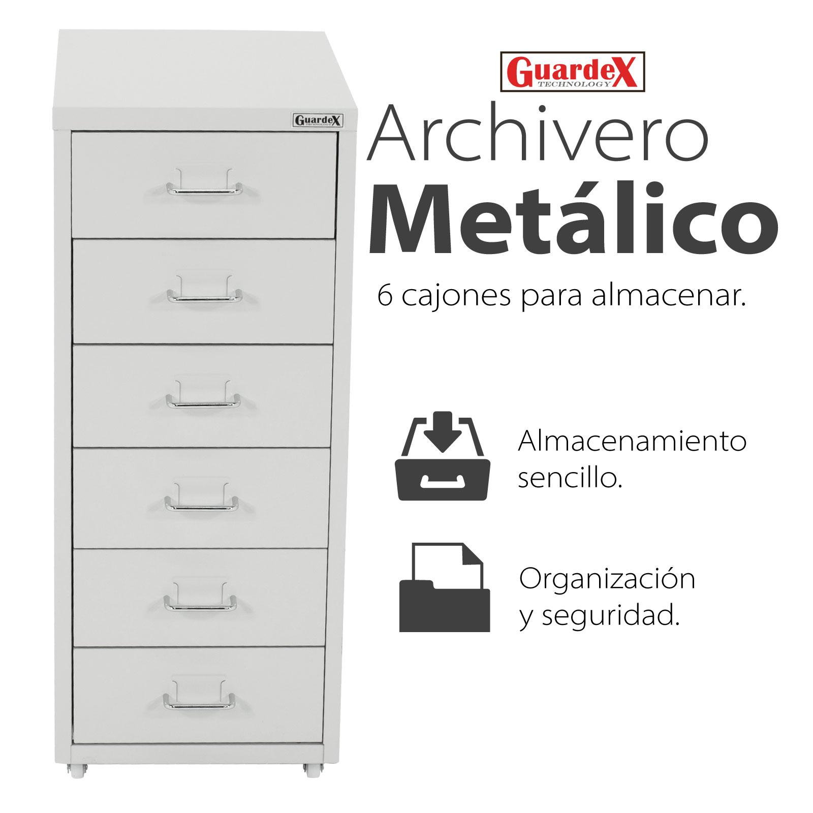 Archivero Metálico Guardex De 6 Gavetas 69 cm con Llantas, Organizador ...