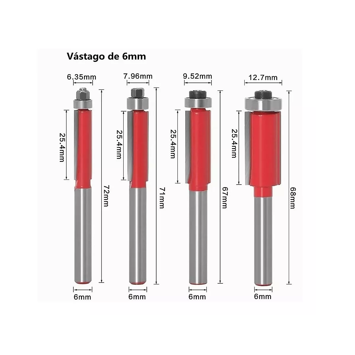 Juego De 4 Piezas Brocas Rectas Con Balero Para Router