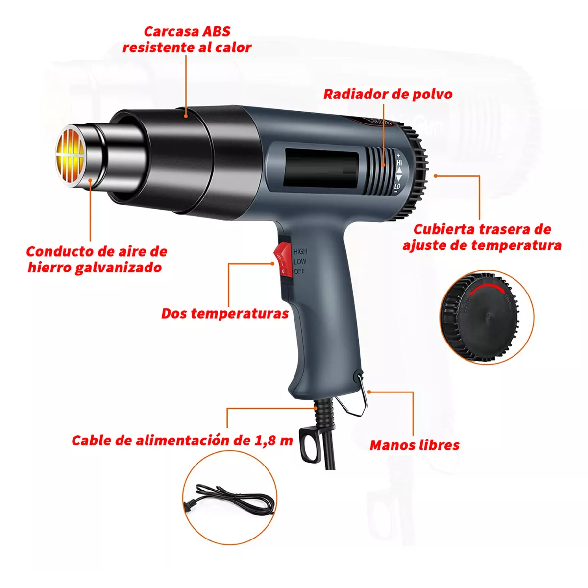 Pistola De Calor De 2000w Temperatura Regulable 4 Boquillas