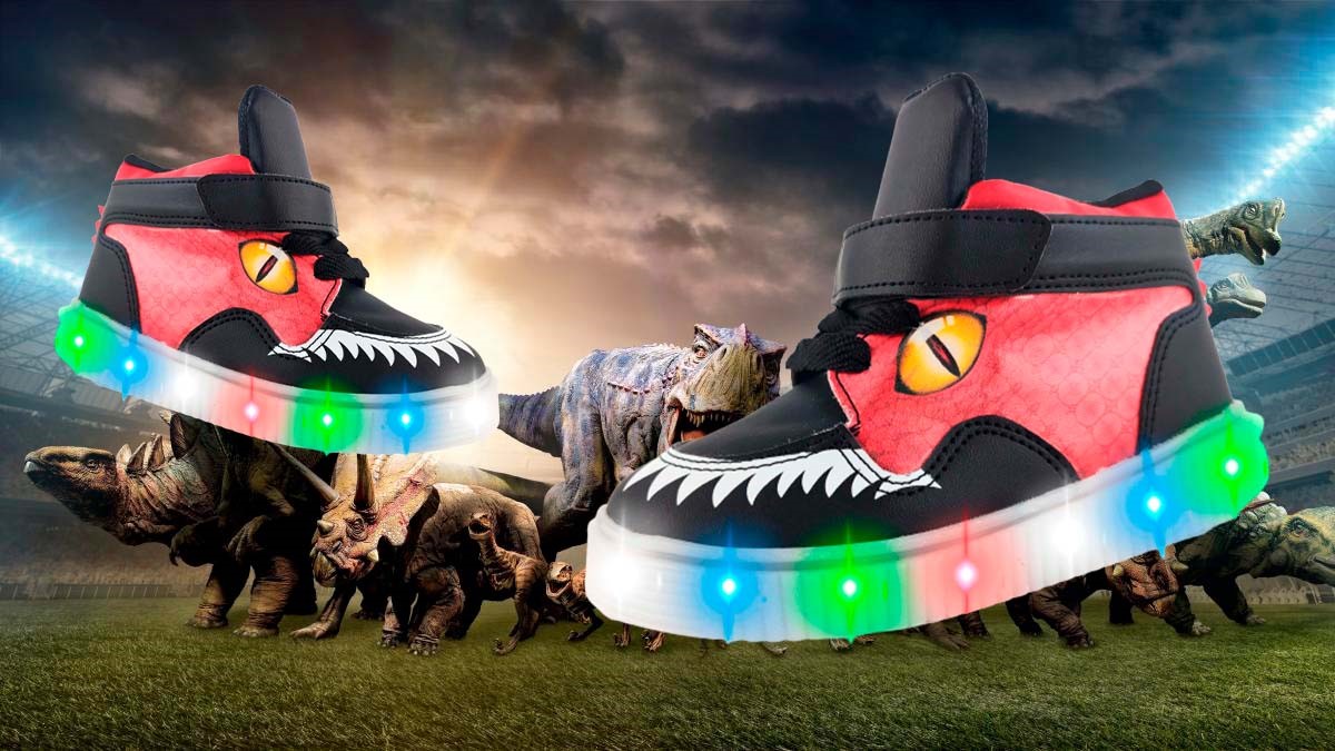 Tenis Bota Dinosaurio Rex Luces Leds Casual Niños 250-r Rojo