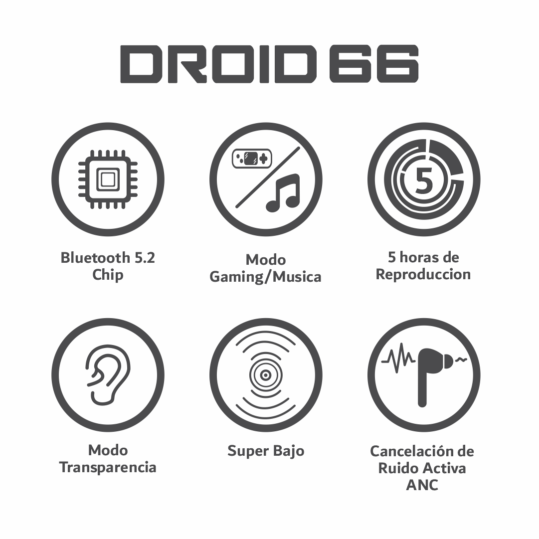 Audifonos True Wireless Aliencraft DROID66 GRAY