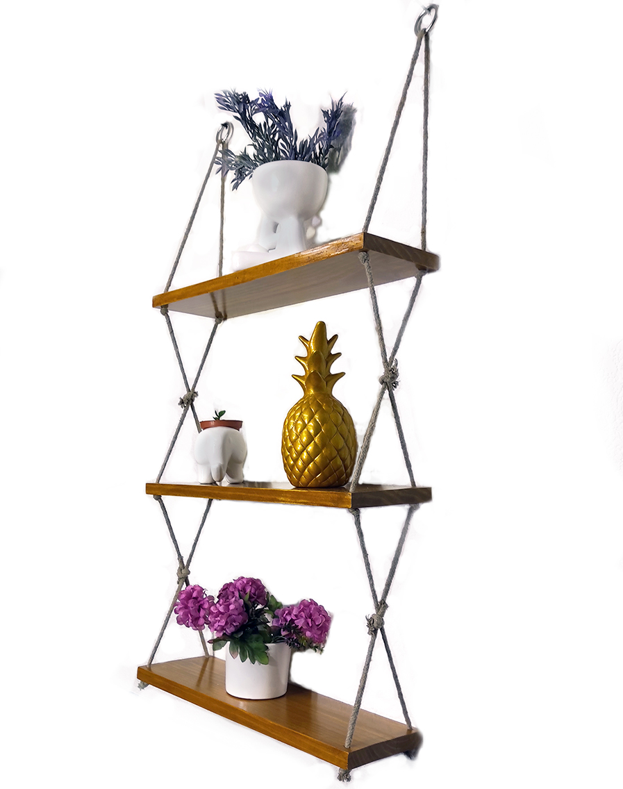 Repisa de Madera de 1ra entintada y barnizada de 3 niveles colgante con ...