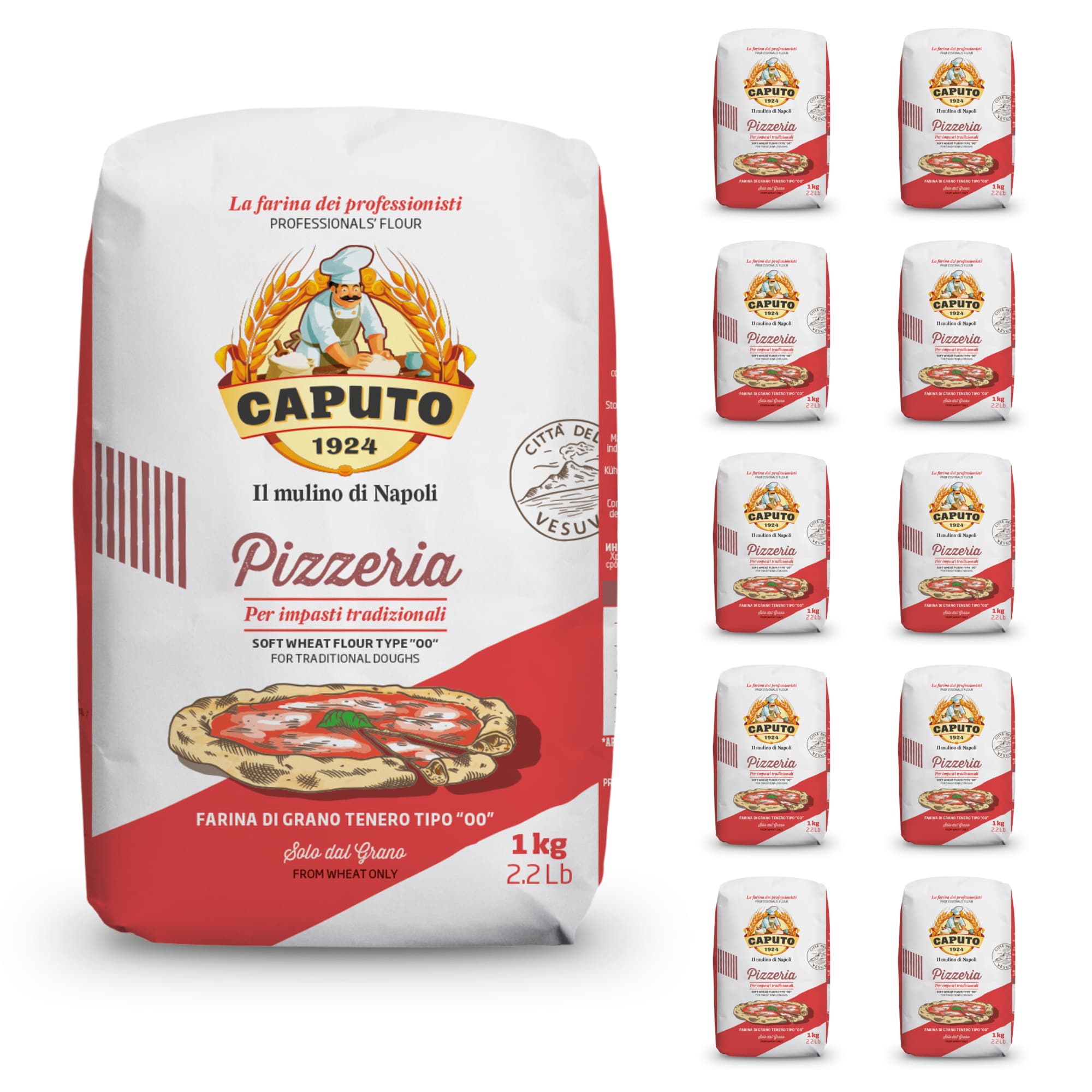 10 paquetes Harina para Pizza Caputo Pizzeria tipo 00 grano tierno de 1 Kg