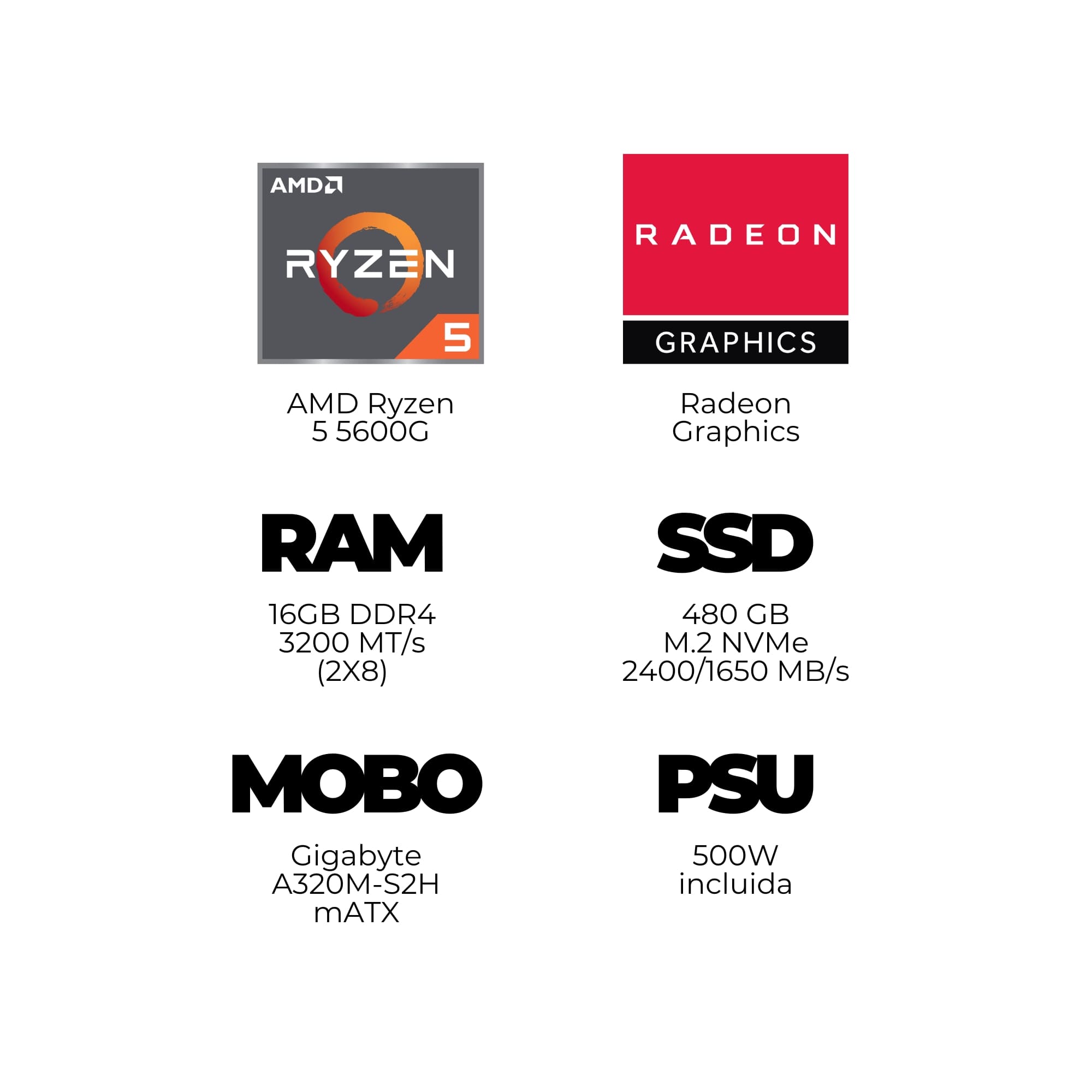 The Boss Quaroni AMD Ryzen 5 5600G, 16 GB RAM, 480 GB SSD NVMe, Windows ...