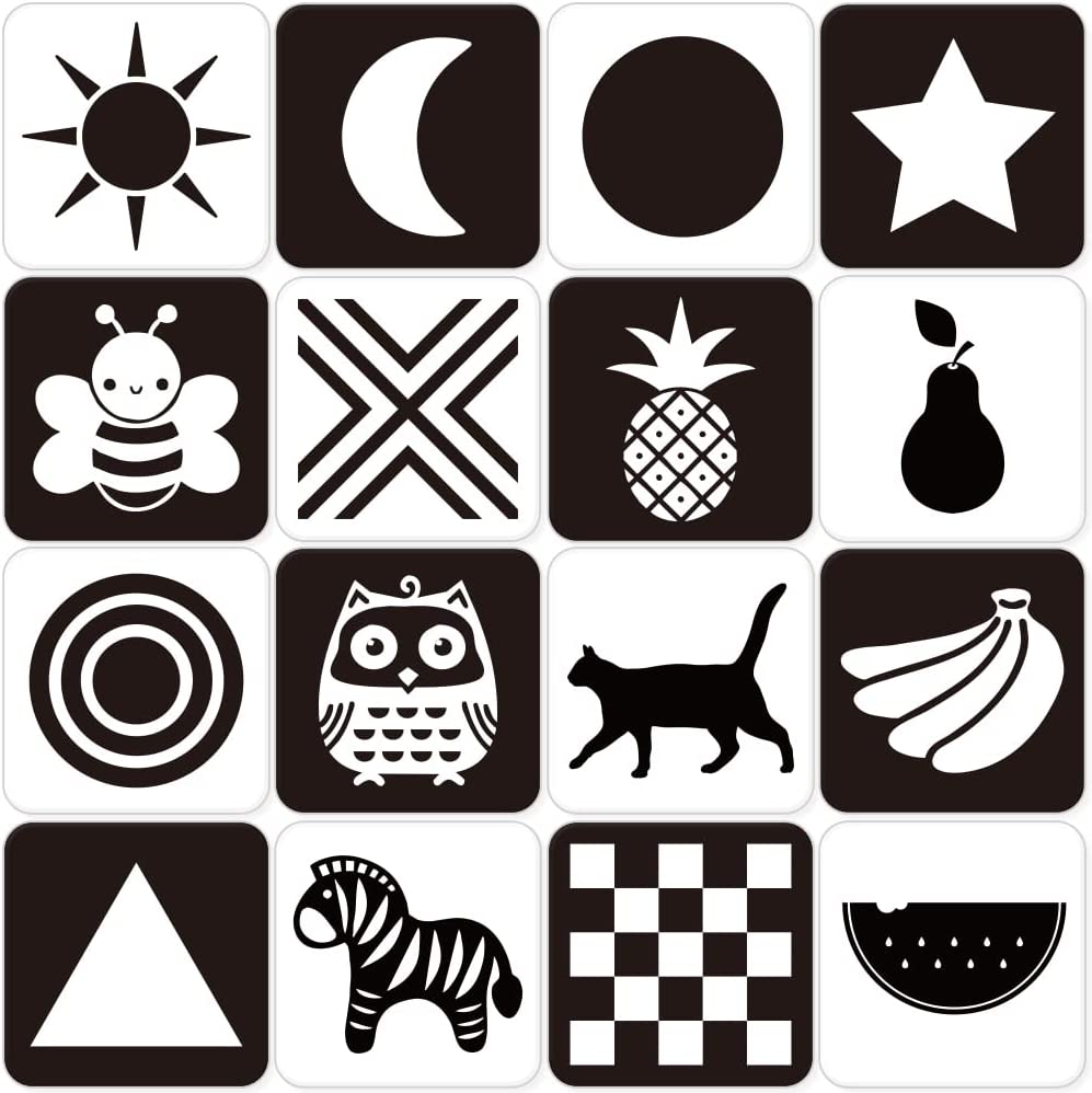Tarjeta de estimulación Visual Montessori para bebé blancas y negras
