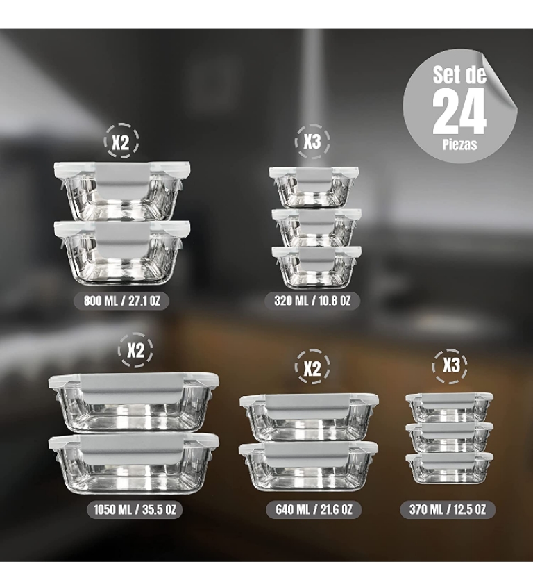 Set refractarios de cristal hermético 24 pzas