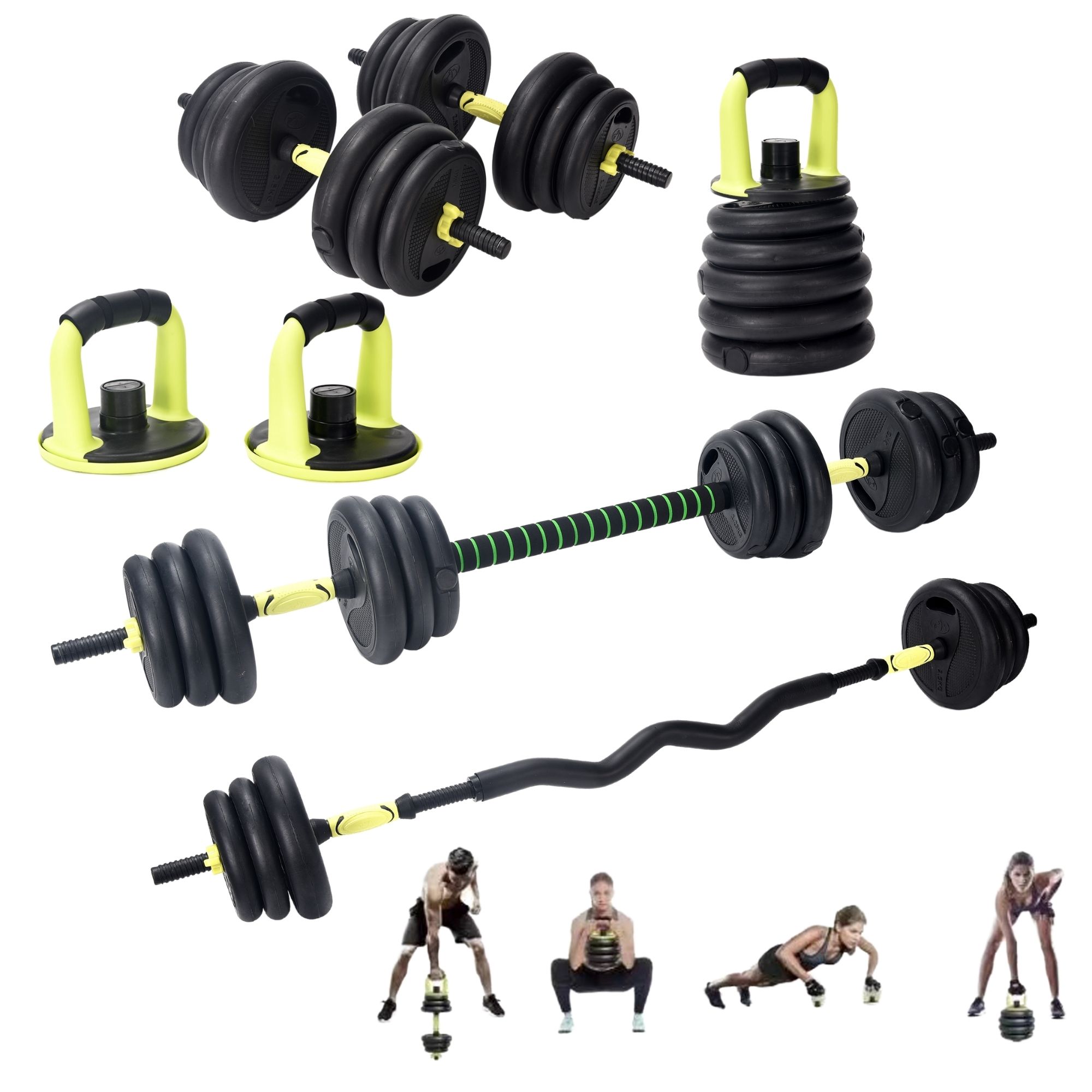 Kit De Mancuernas Y Barras Multiusos 30 Kilos 5 En 1