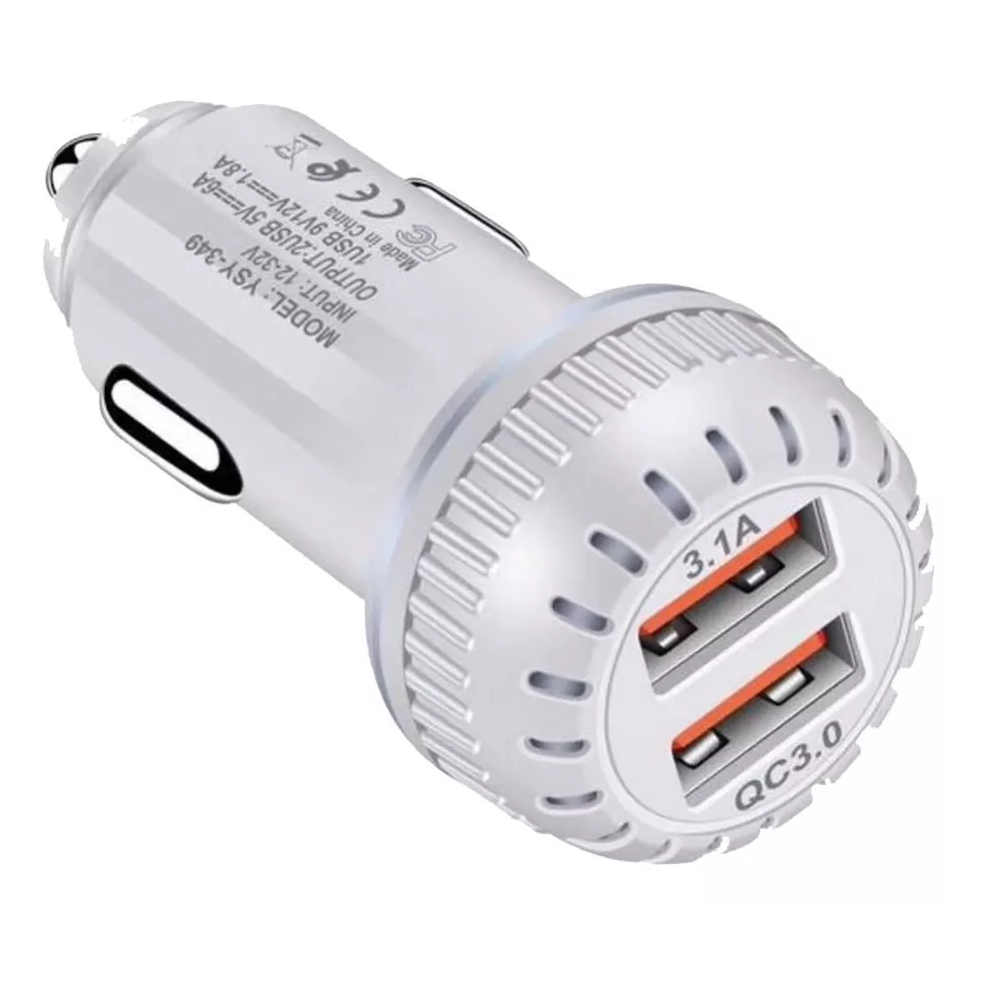 Cargador Auto Coche Carga Rápida Inteligente 2 Salidas Usb Blanco