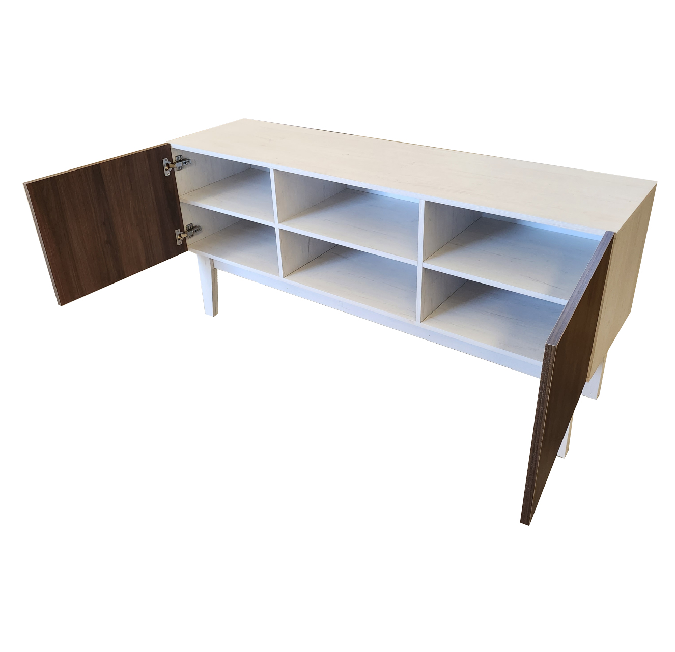 Mueble multiusos familia Raahe acabado nogal con nieve.